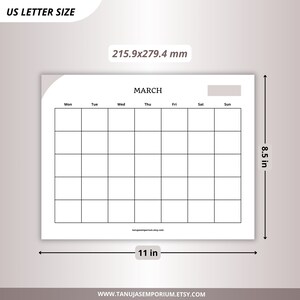 Undated Monthly Calendar | Blank Monthly Calendar - Etsy