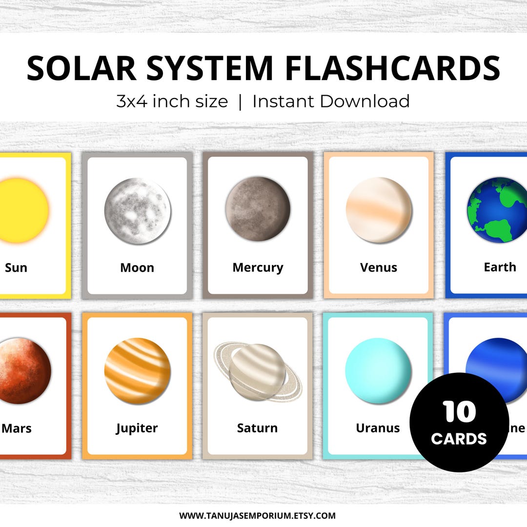 Solar System Flashcards Printable | Planets Flashcards - Etsy