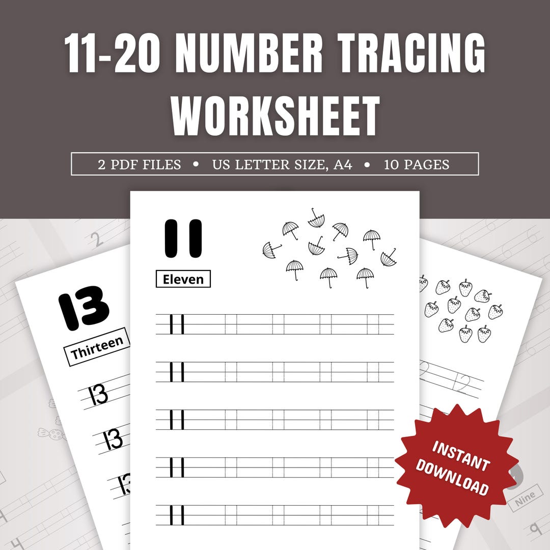 Printable 11-20 Number Tracing Worksheet | Preschool Number Tracing ...