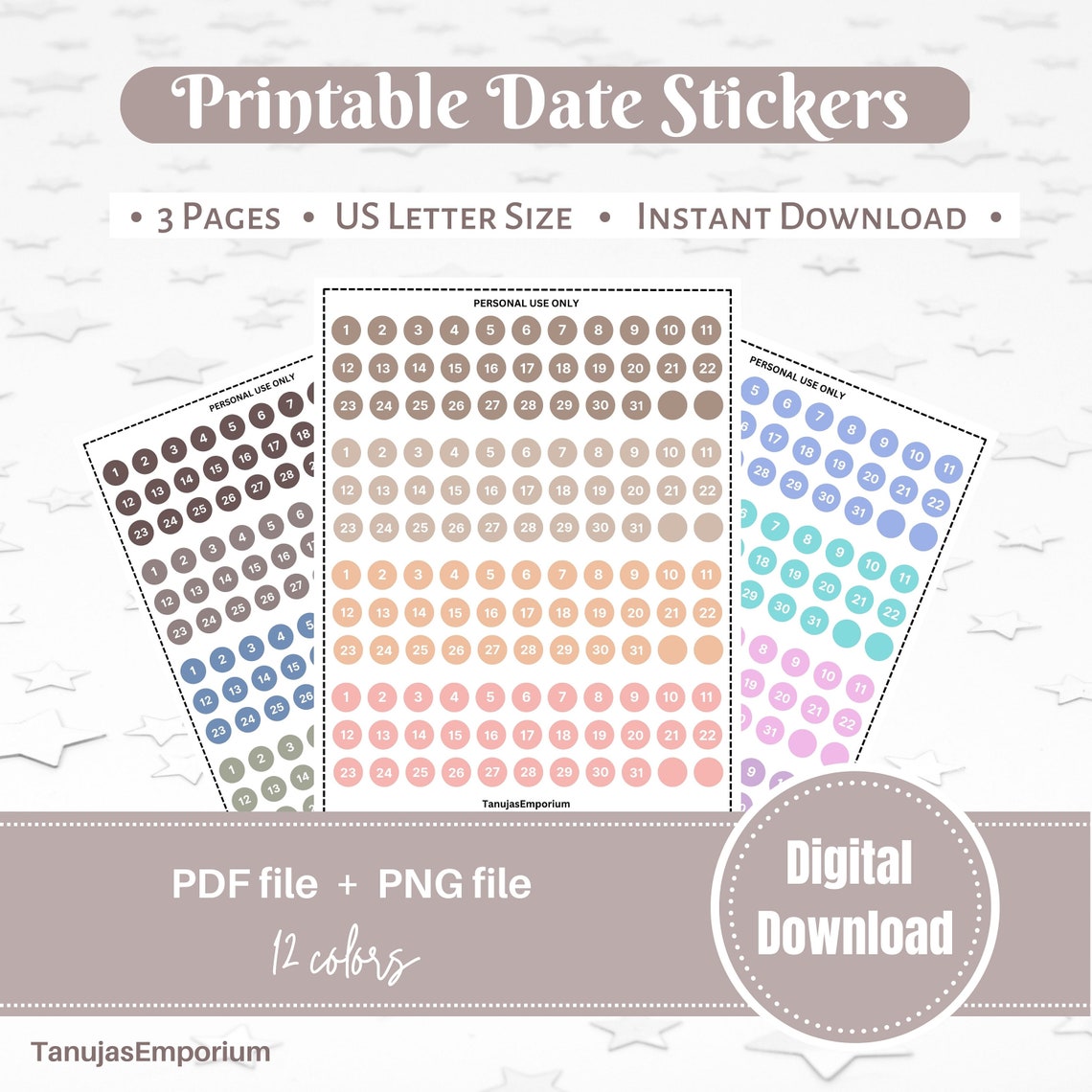 Printable Date Stickers | Date Dot Stickers - Etsy