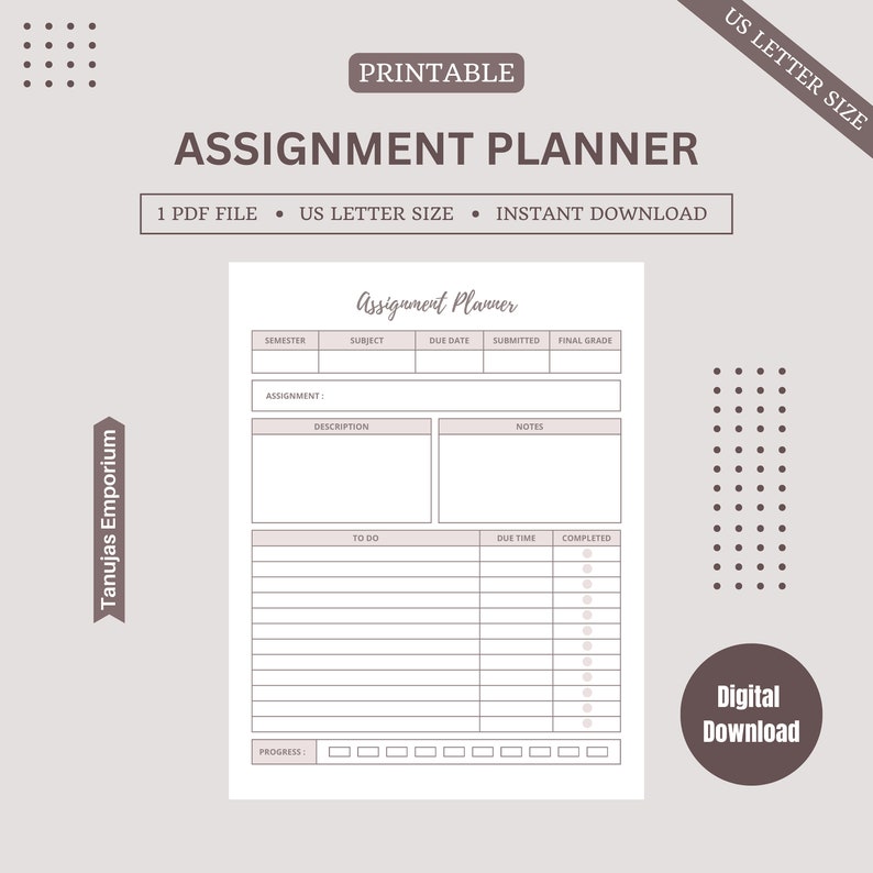 Assignment Planner Printable - Etsy
