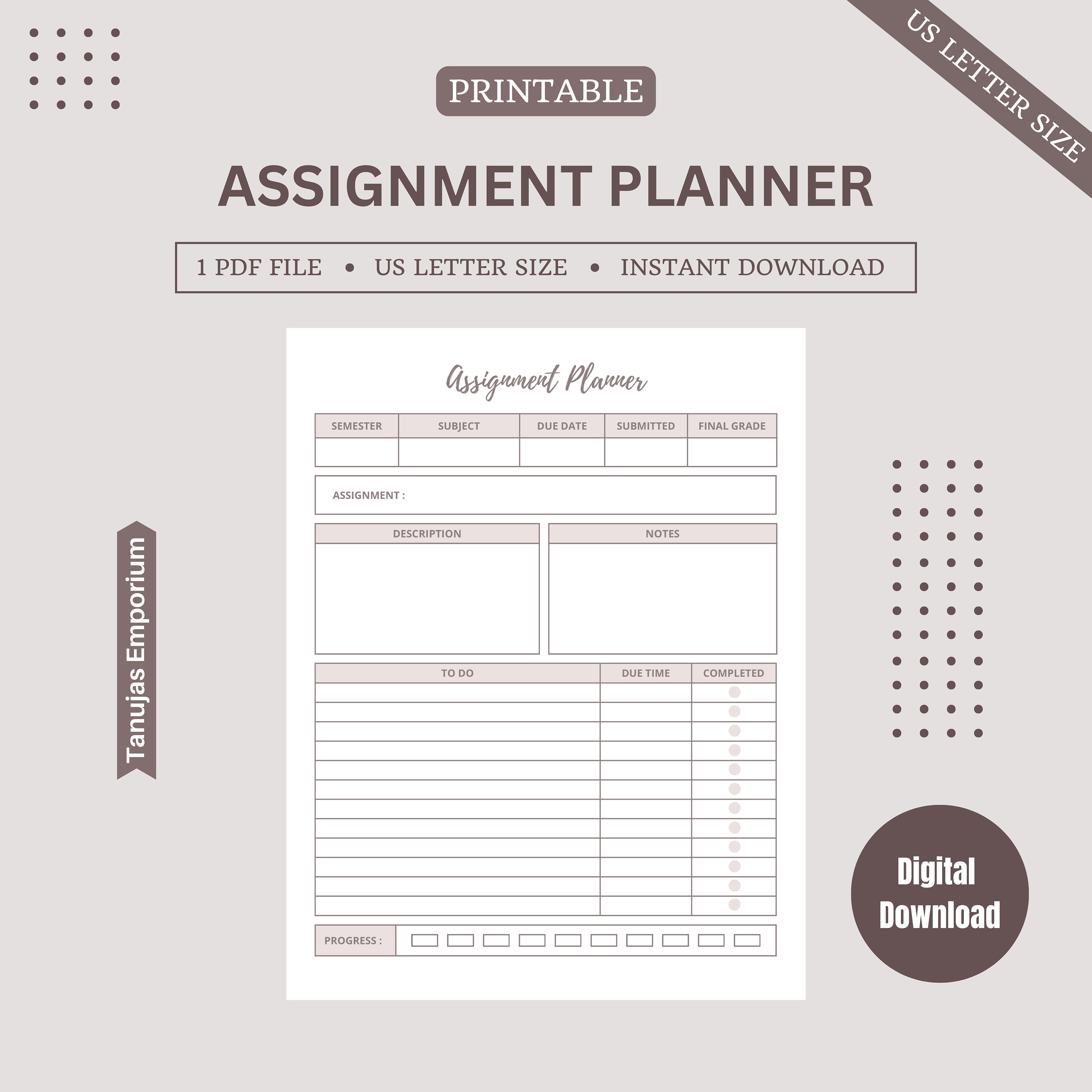 Assignment Planner Printable - Etsy