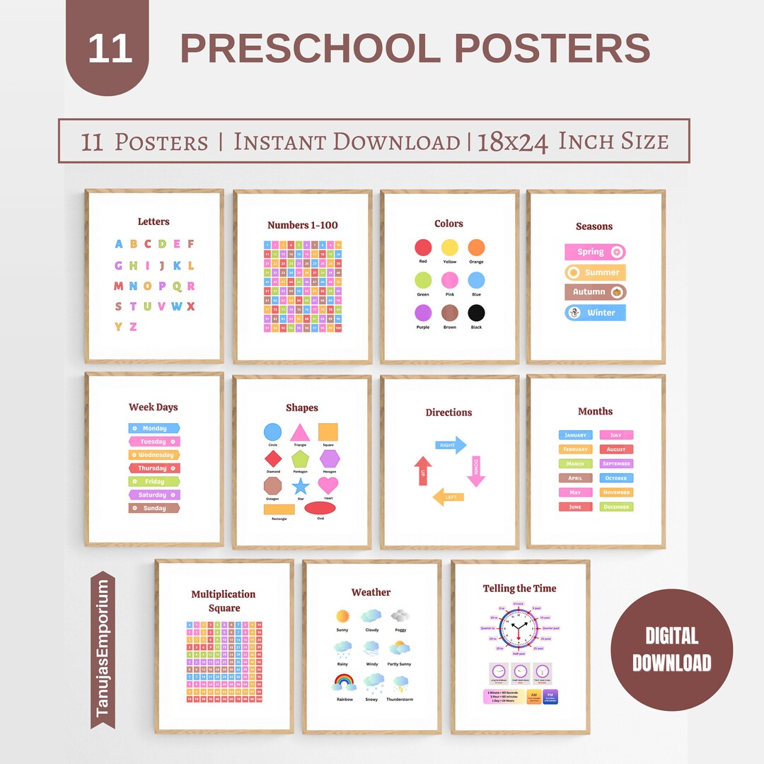 Preschool Posters Classroom Poster Set Set of 11 Posters - Etsy