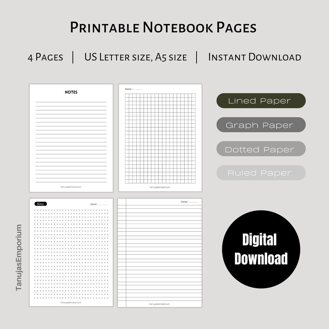 Printable Notebook Paper Pages Printable Lined Paper - Etsy