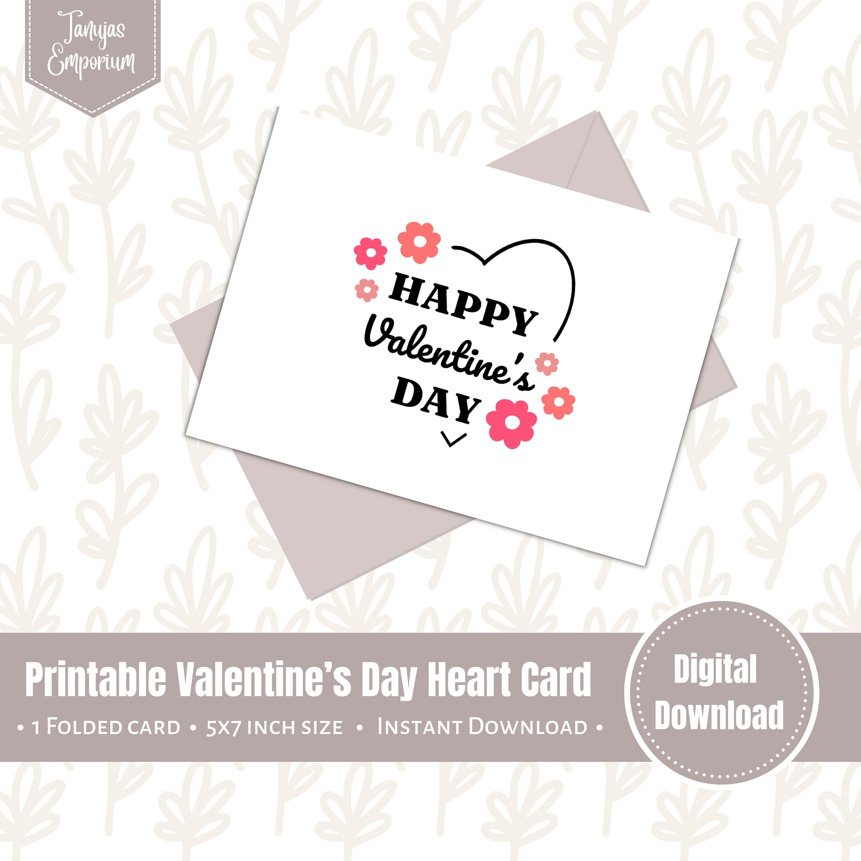 Printable Valentines Day Heart Card Printable Valentines Day Greeting ...