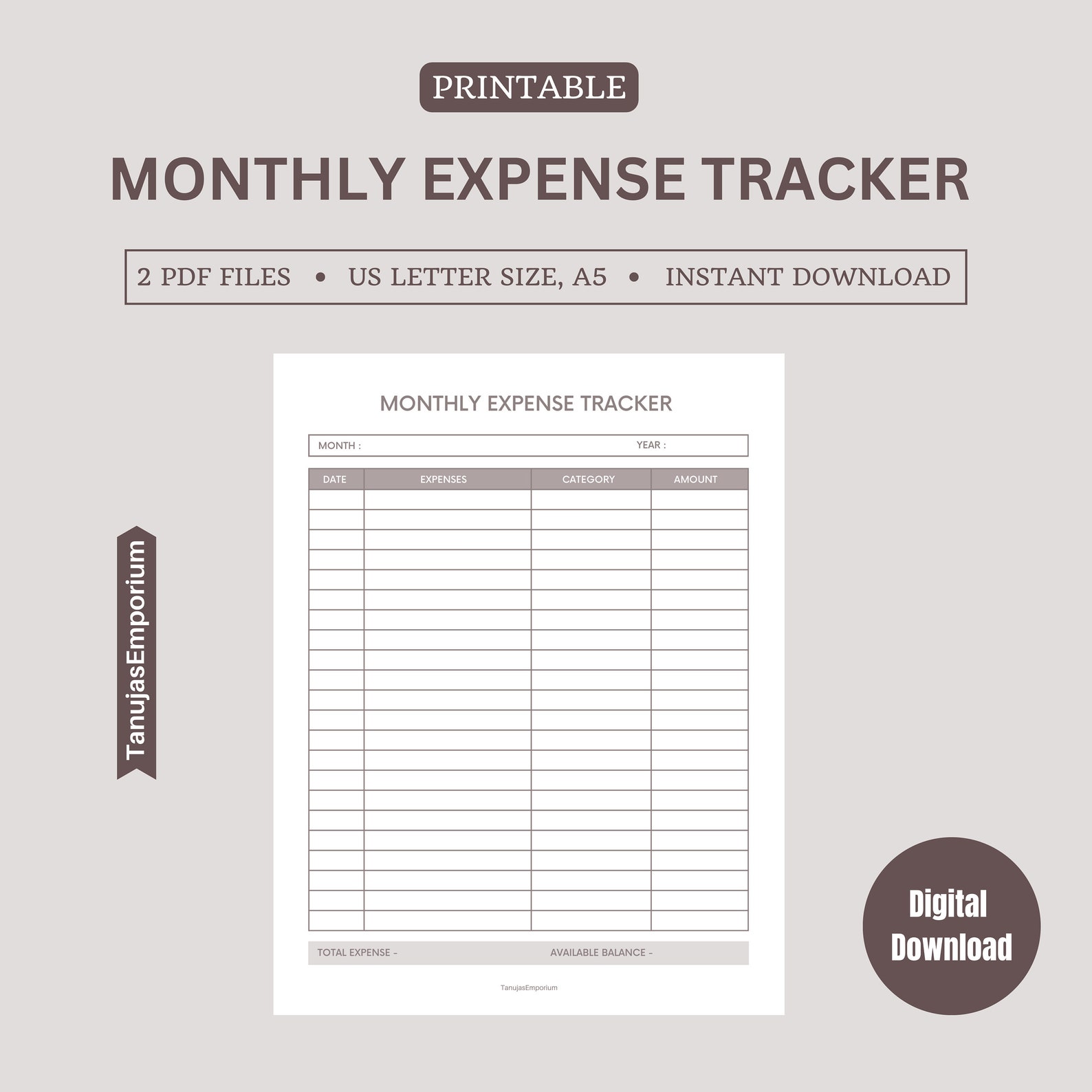 Monthly Expense Tracker Printable Monthly Expense Tracker PDF - Etsy