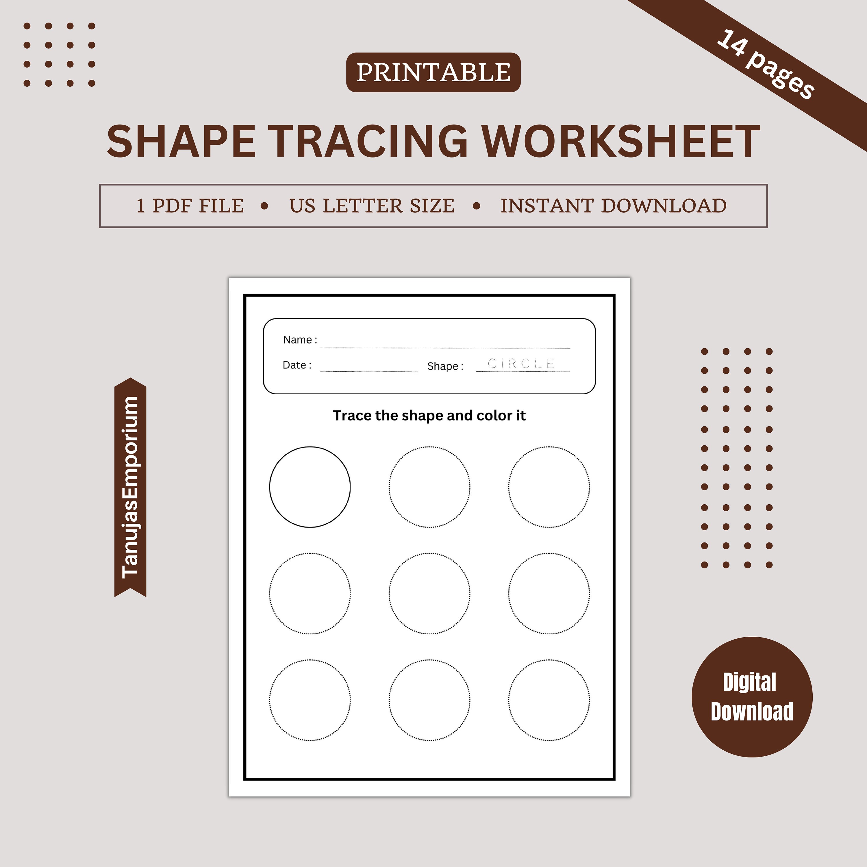 Printable Shape Tracing Worksheet Preschool Tracing Worksheet - Etsy