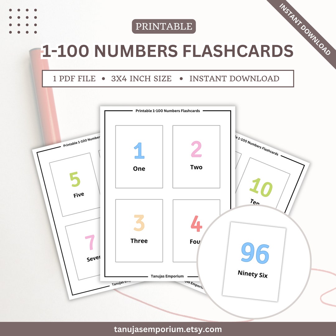 Printable 1-100 Numbers Flashcards - Etsy