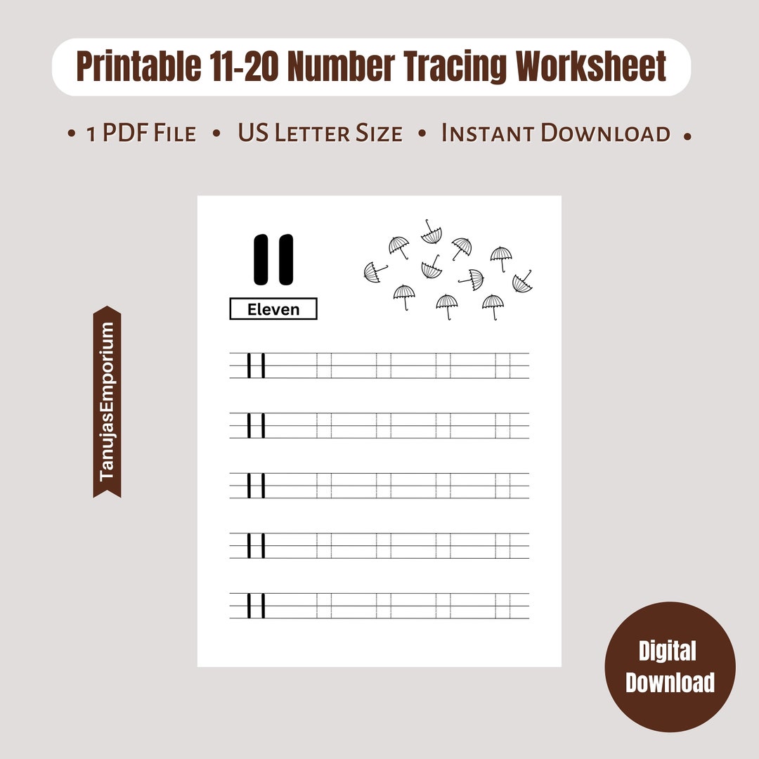 Printable 11-20 Number Tracing Worksheet Preschool Number - Etsy