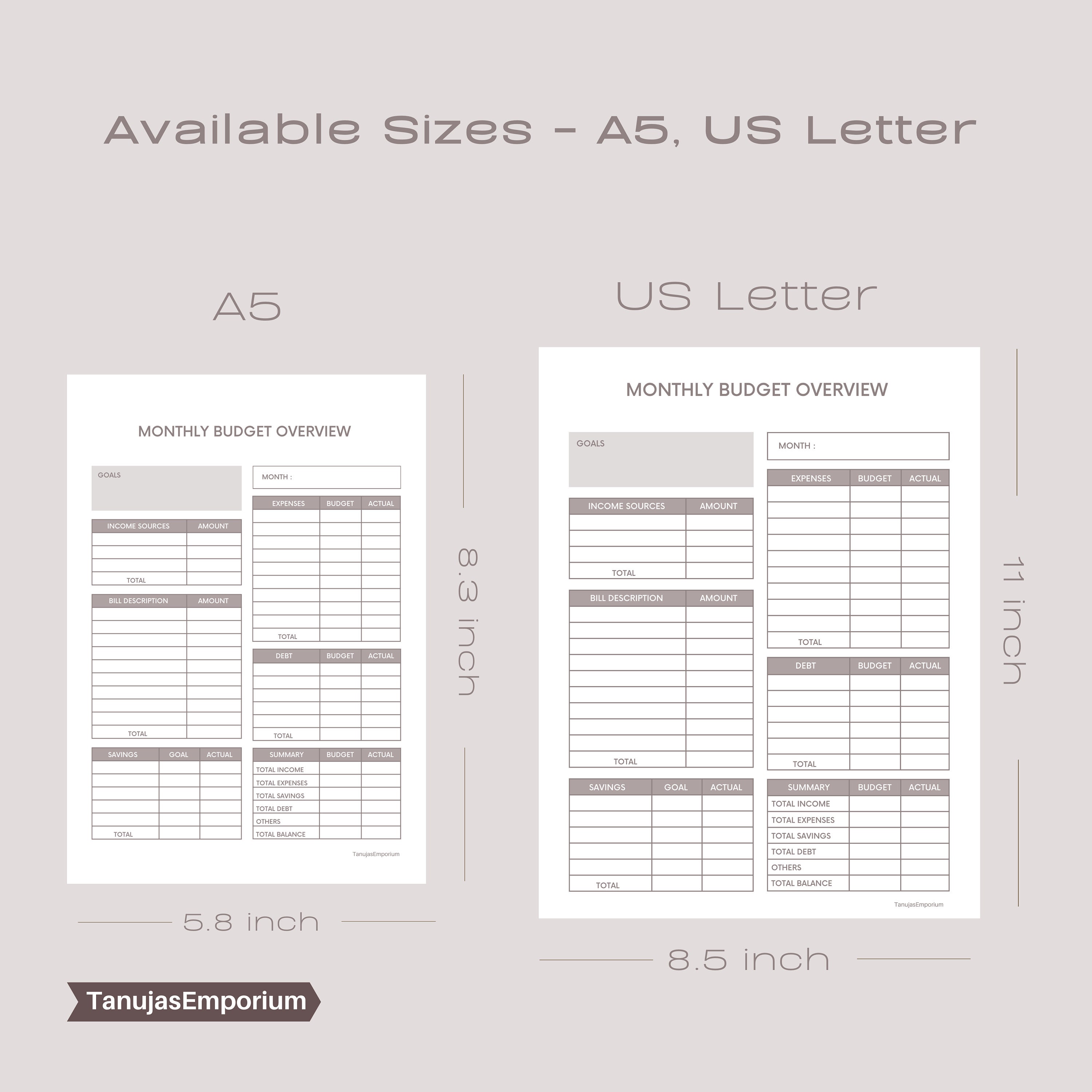 Monthly Budget Overview Monthly Budget Planner PDF - Etsy