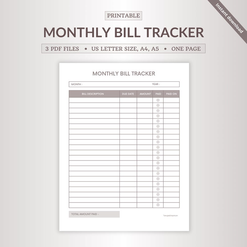 Monthly Bill Tracker Printable - Etsy