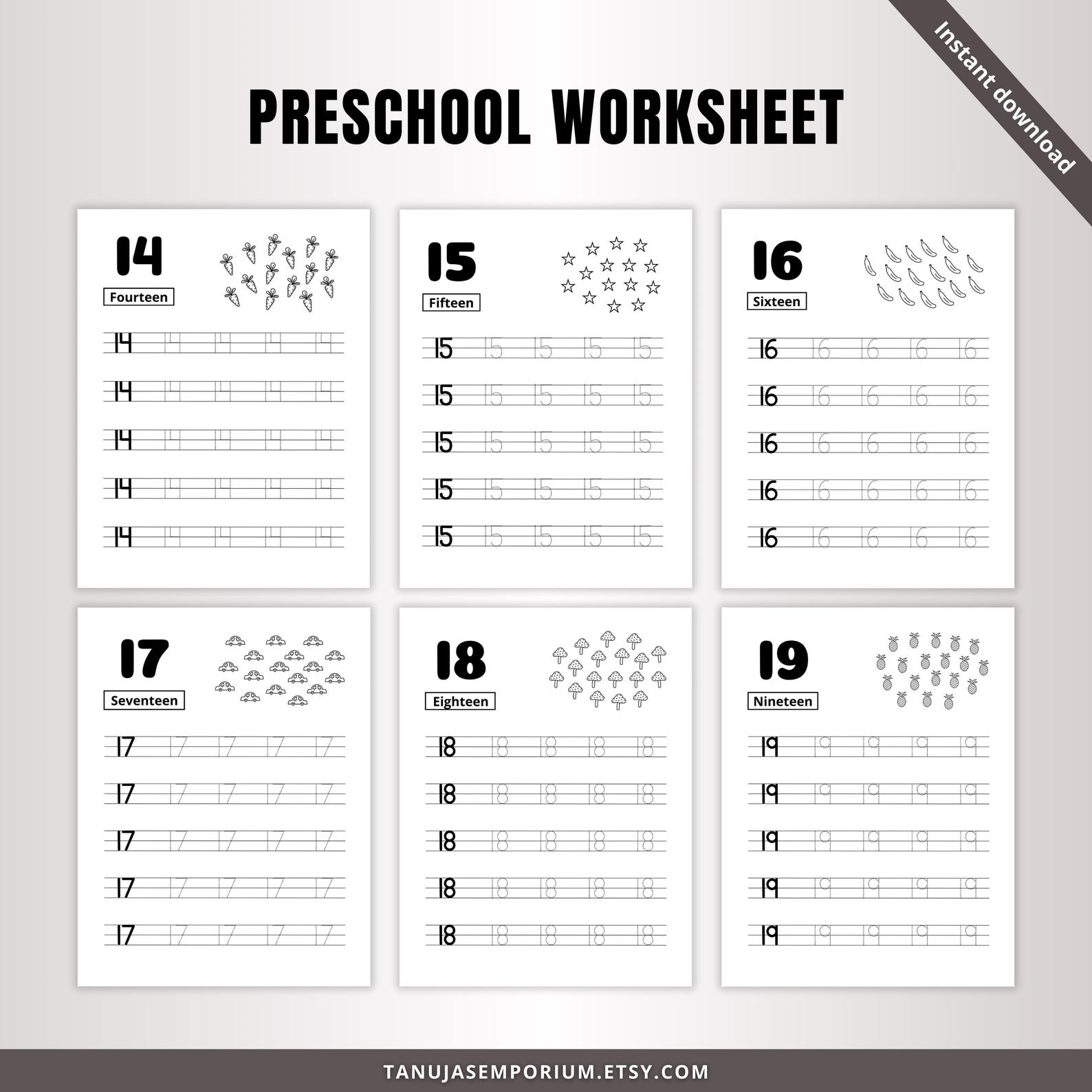 Printable 11-20 Number Tracing Worksheet | Preschool Number Tracing ...