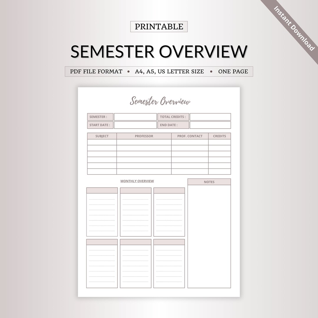 Semester Overview | Printable Semester Planner - Etsy