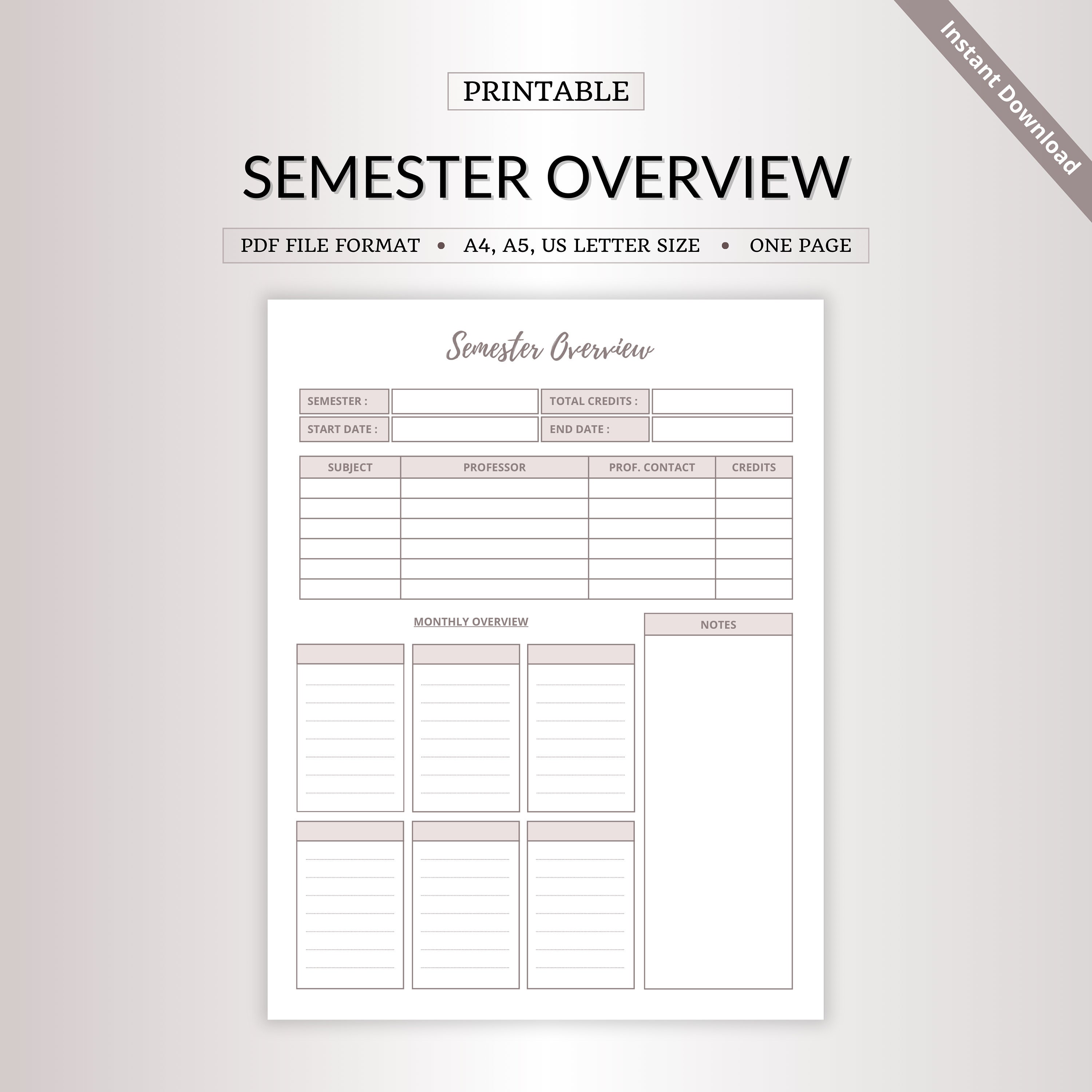 Semester Overview | Printable Semester Planner - Etsy