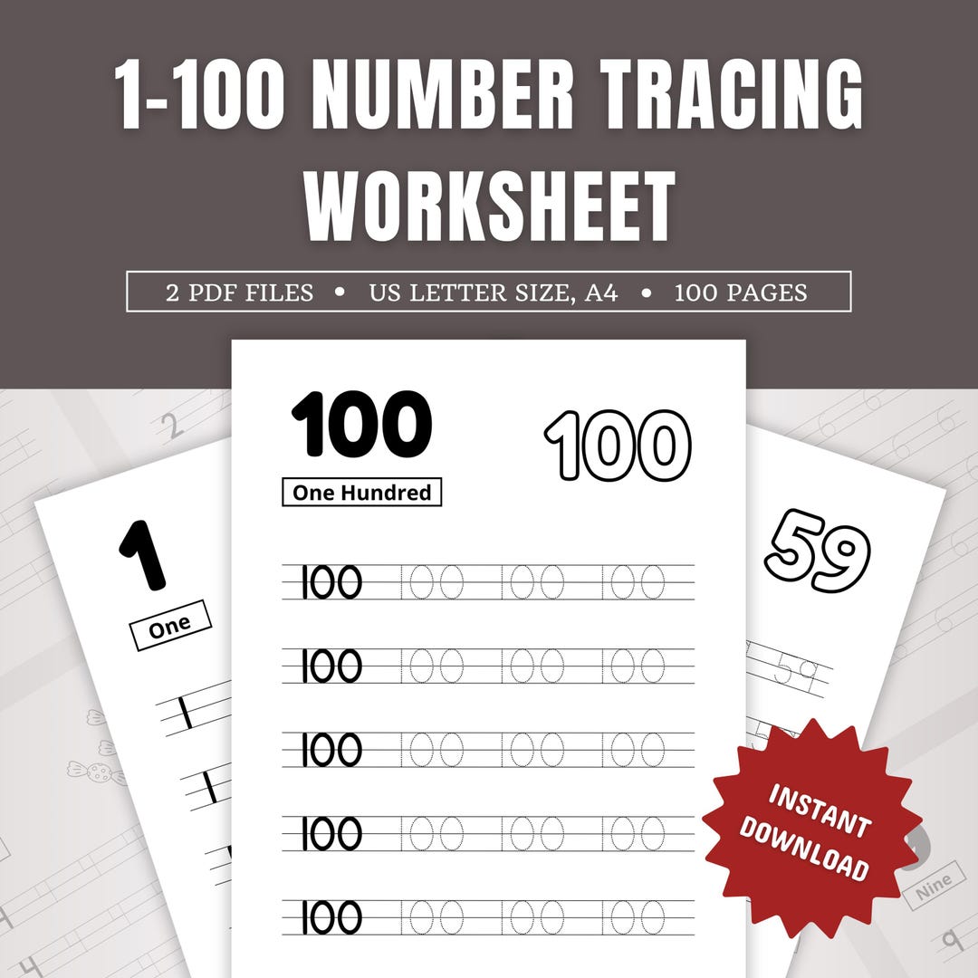 Printable 1-100 Number Tracing Worksheet Number Tracing Worksheet ...
