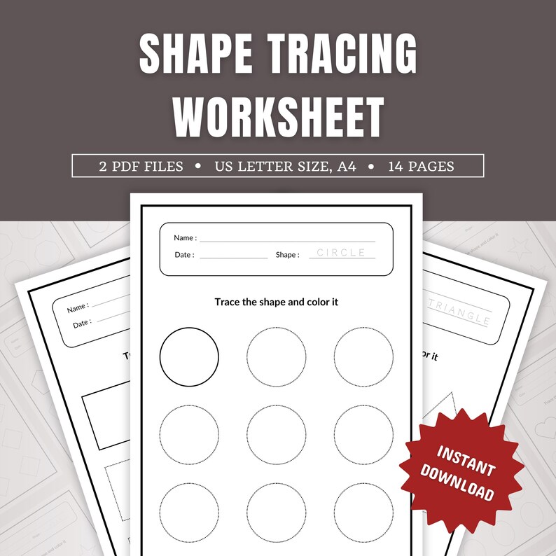 Printable Shape Tracing Worksheet | Preschool Tracing Worksheet - Etsy