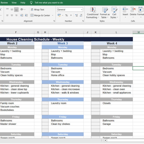 Excel Cleaning Schedule - Etsy