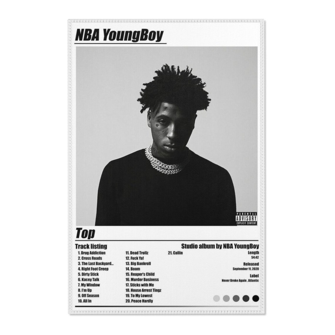 NBA Youngboy top Album Cover Track List Room Rug - Etsy