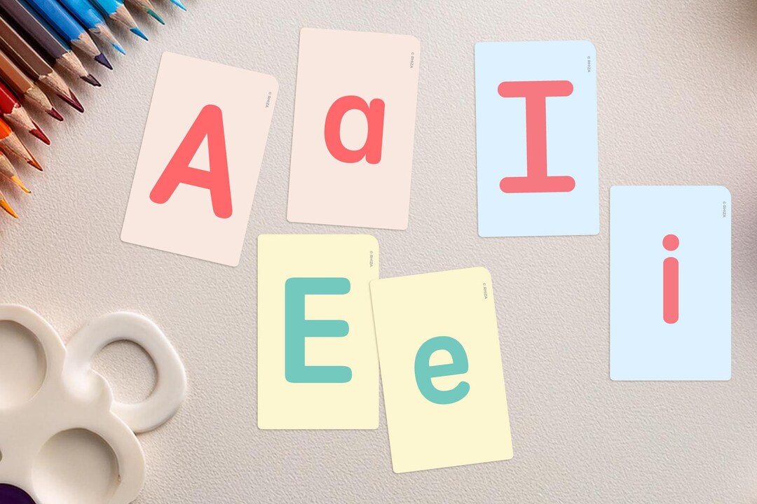 26 Pastel Alphabet Letters Flashcards, Matching Lowercase and Uppercase ...