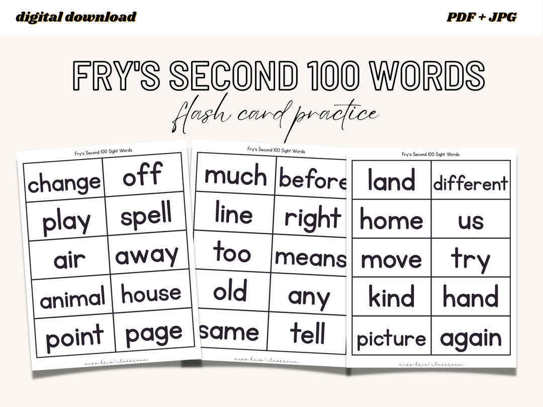 Frys Second 100 Word Practice, Sight Words Flashcard, High Frequency ...