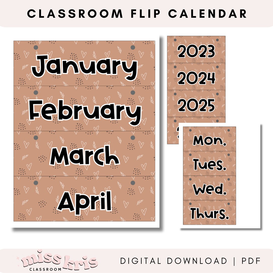 Classroom Flip Calendar, Boho Theme, Perpetual Calendar, Classroom ...