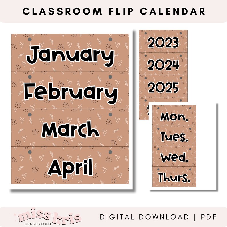 Classroom Flip Calendar Boho Theme Perpetual Calendar - Etsy