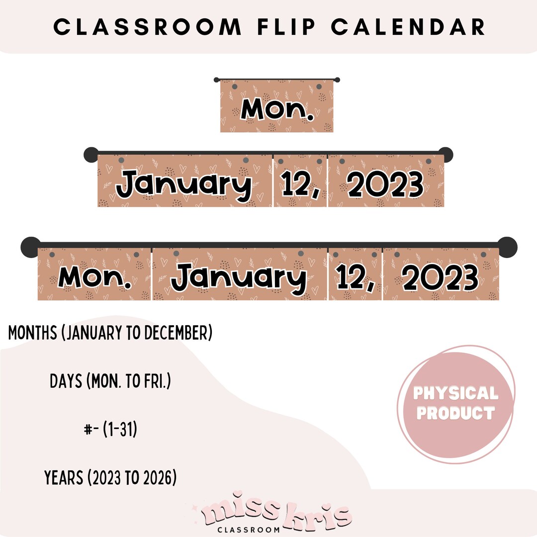 Classroom Flip Calendar, Printable Calendar, Classroom Decor, Boho ...
