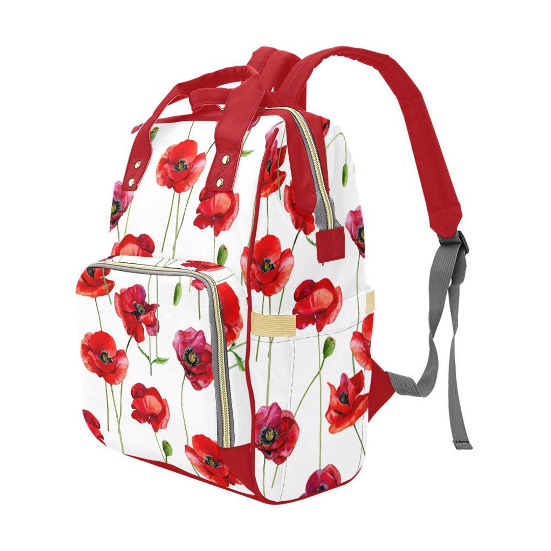 Red Poppies Backpack/diaper Bag - - Multiple Pockets and Compartments ...