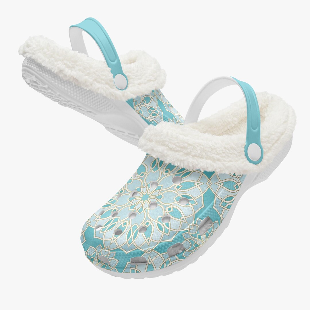 Faux Fur Lined Clogs - Turquoise Mandala - Warm Comfy Slippers for Cold ...