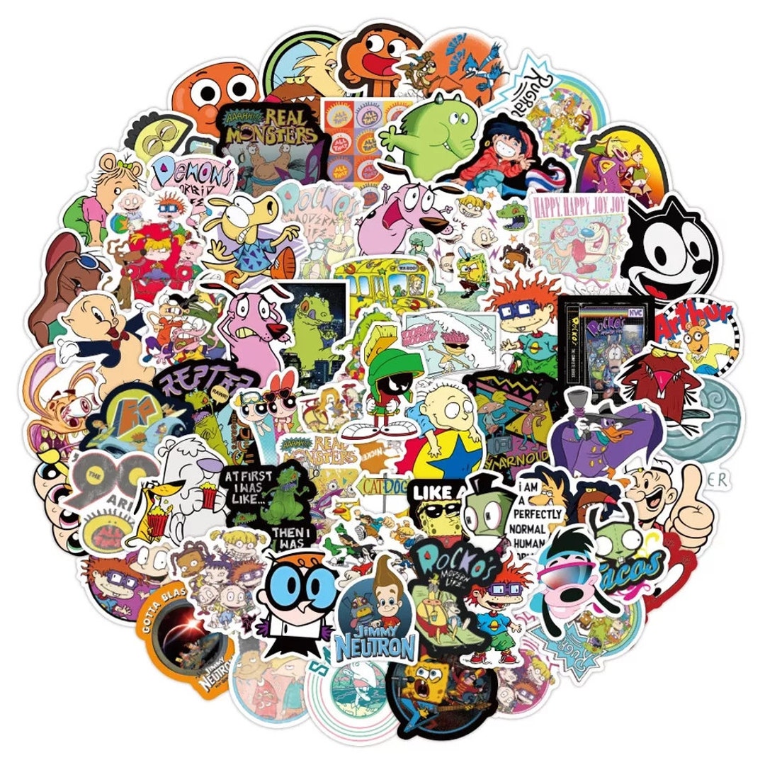 100pcs 90s Classic Cartoons Stickers for Laptop Skateboard Bike Guitar ...