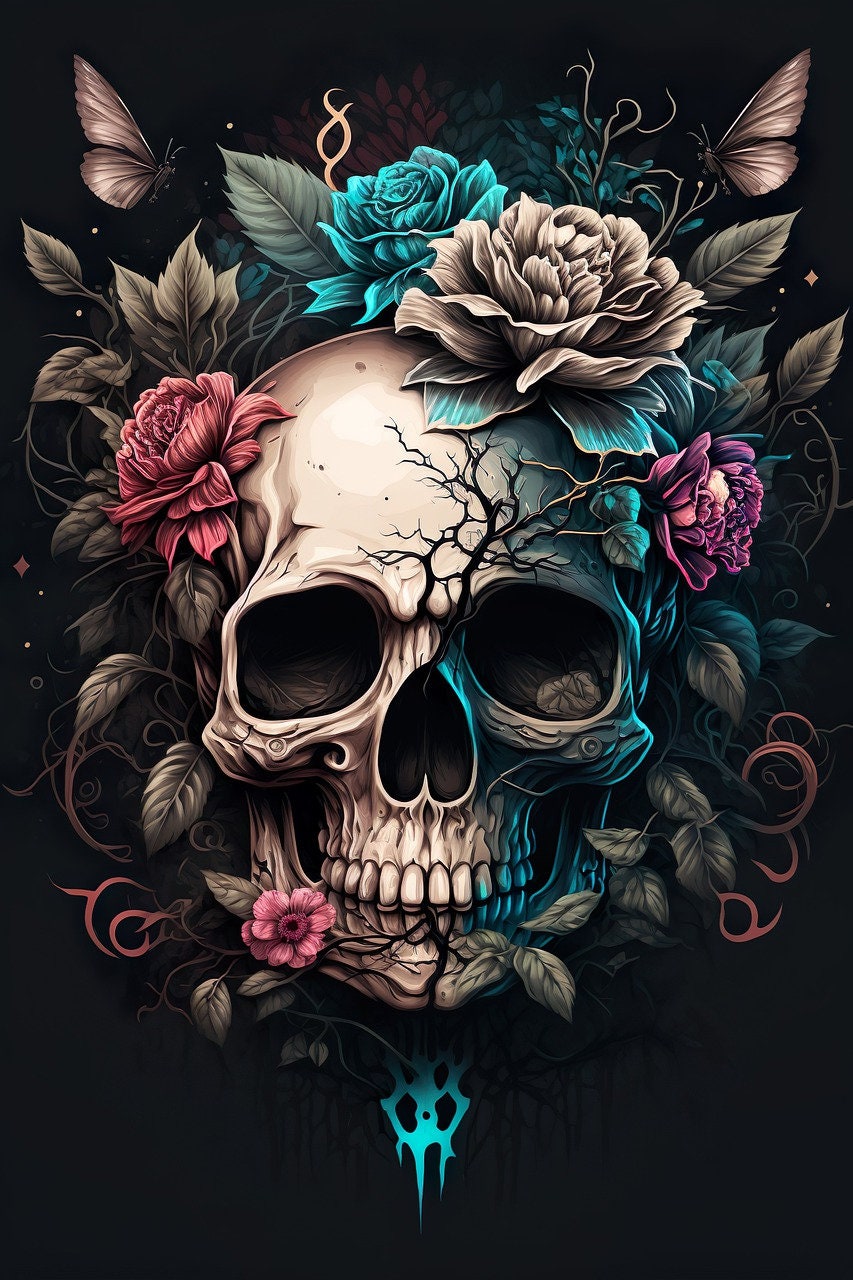 BOHO Skull Digital Print Wall Art. Instant Digital Download - Etsy