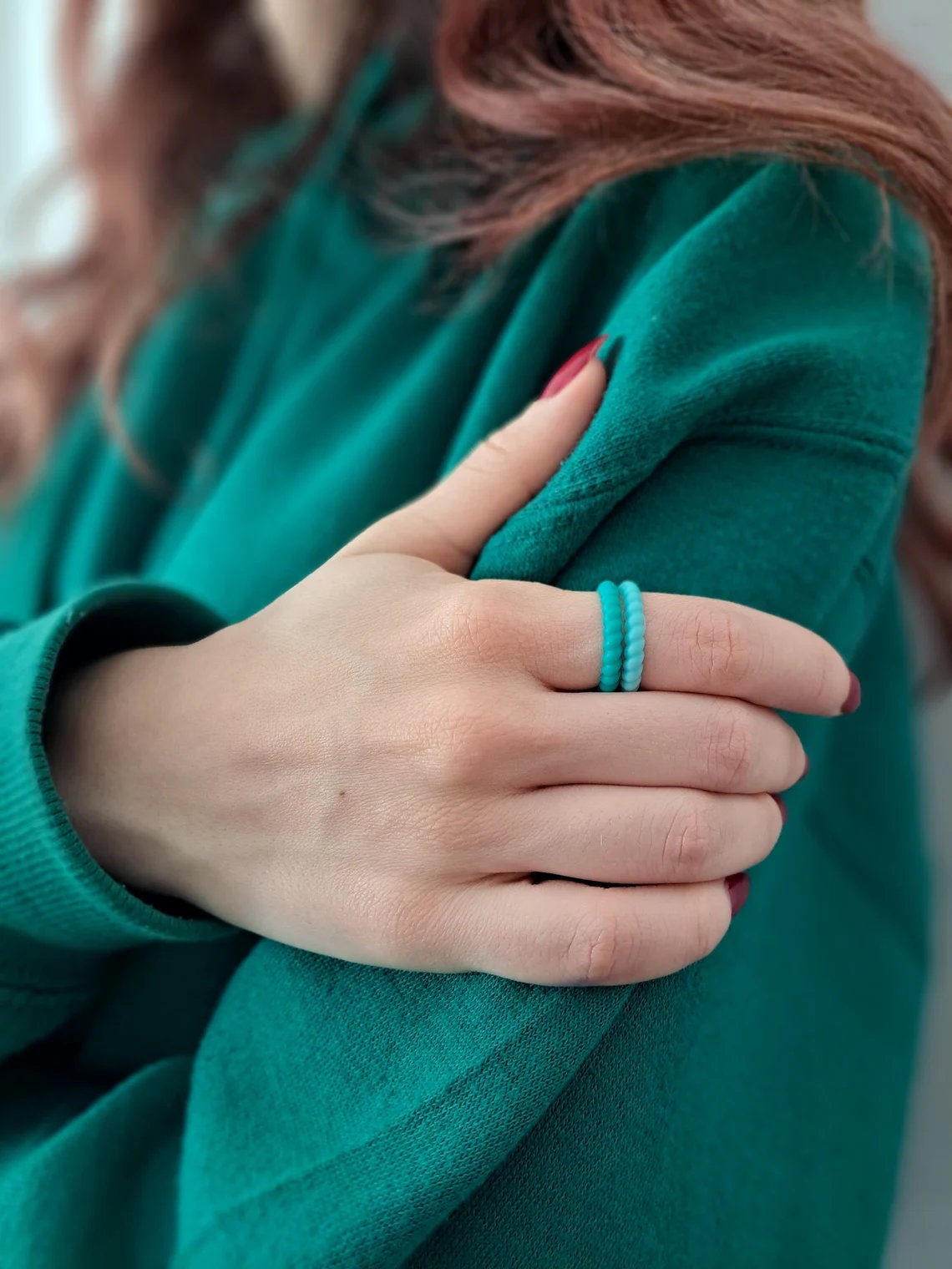 Women Braided Silicone Ring, Thin Rings Set, Stackable Silicone Wedding ...