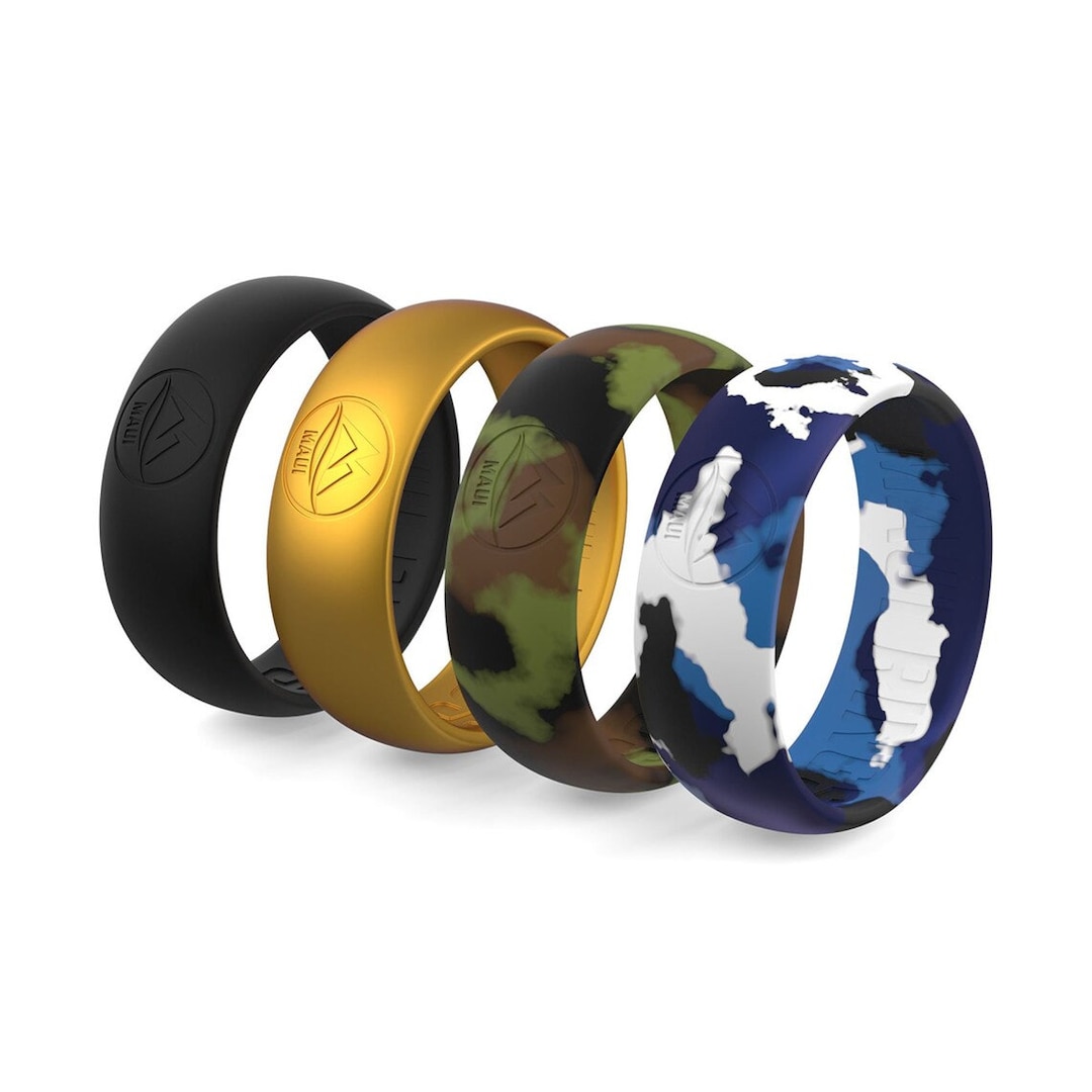Set of 4 Men Silicone Rings, Camo Ring, Hunters Gift Idea, Birthday ...