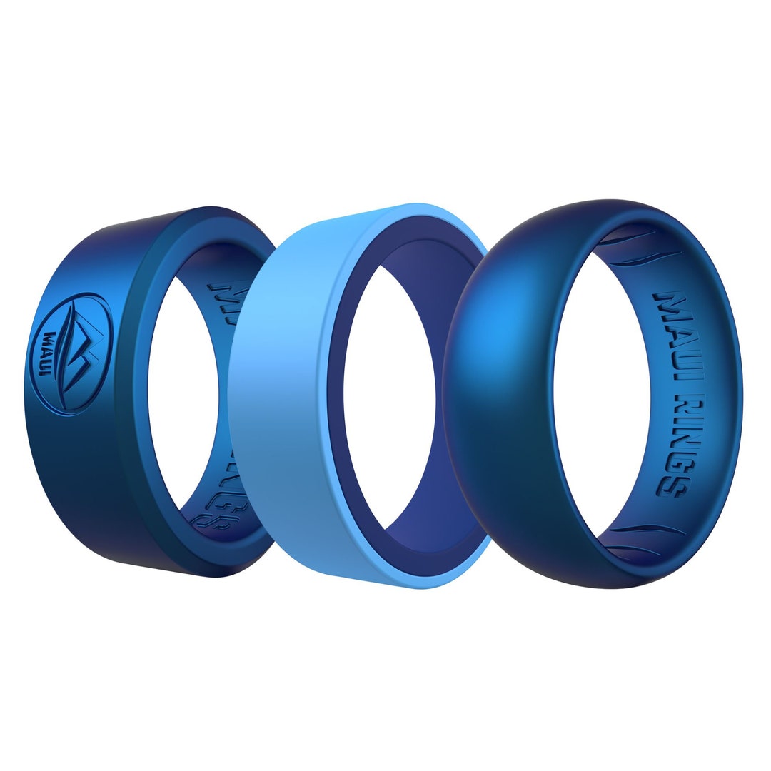 Tropical Blue Silicone Rings, Wedding Band for Him, Promise Ring for ...