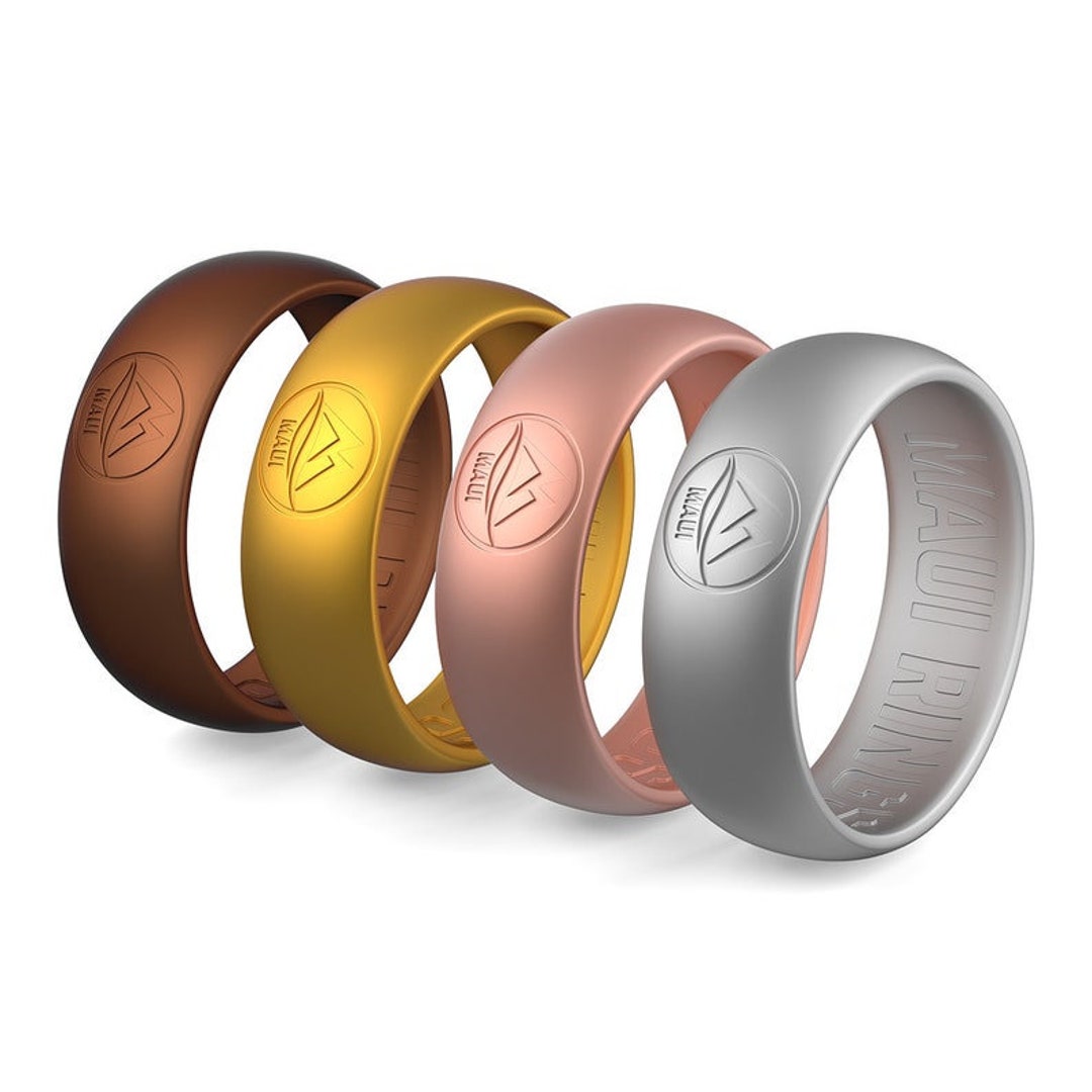Men's Silicone Ring Set: Gold, Rose Gold, Silver, Bronze Wedding Bands ...