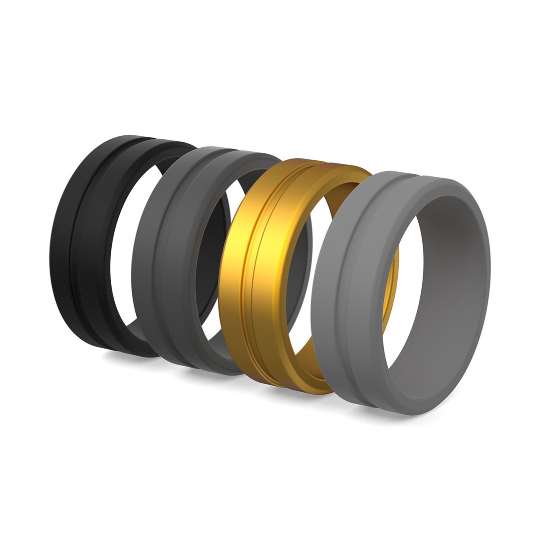 Sport Silicone Rings Set of 4 Rings, Unisex Wedding Band, Men ...
