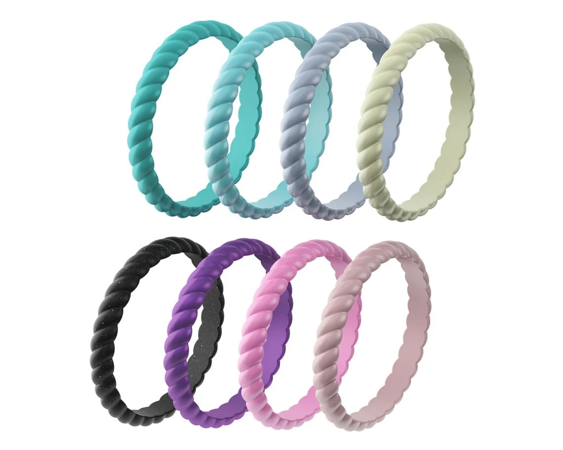 Women Braided Silicone Ring, Thin Rings Set, Stackable Silicone Wedding ...