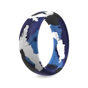 Men Arctic Navy Camo Comfort Fit Silicone Ring, Breathable Men Wedding ...