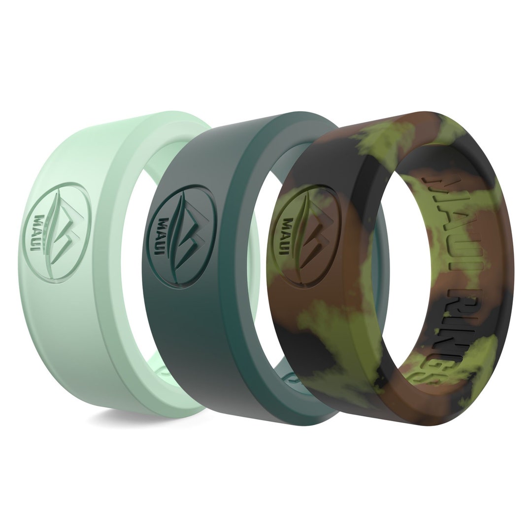 Green Men Silicone Wedding Rings, Hunting Camo Ring for Him, Green ...