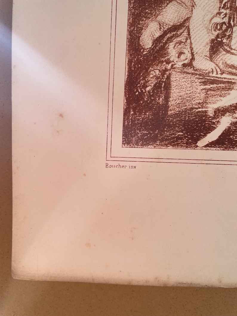 Antique Lithograph Print. Rococo Print. Two Cherubs Young Woman ...