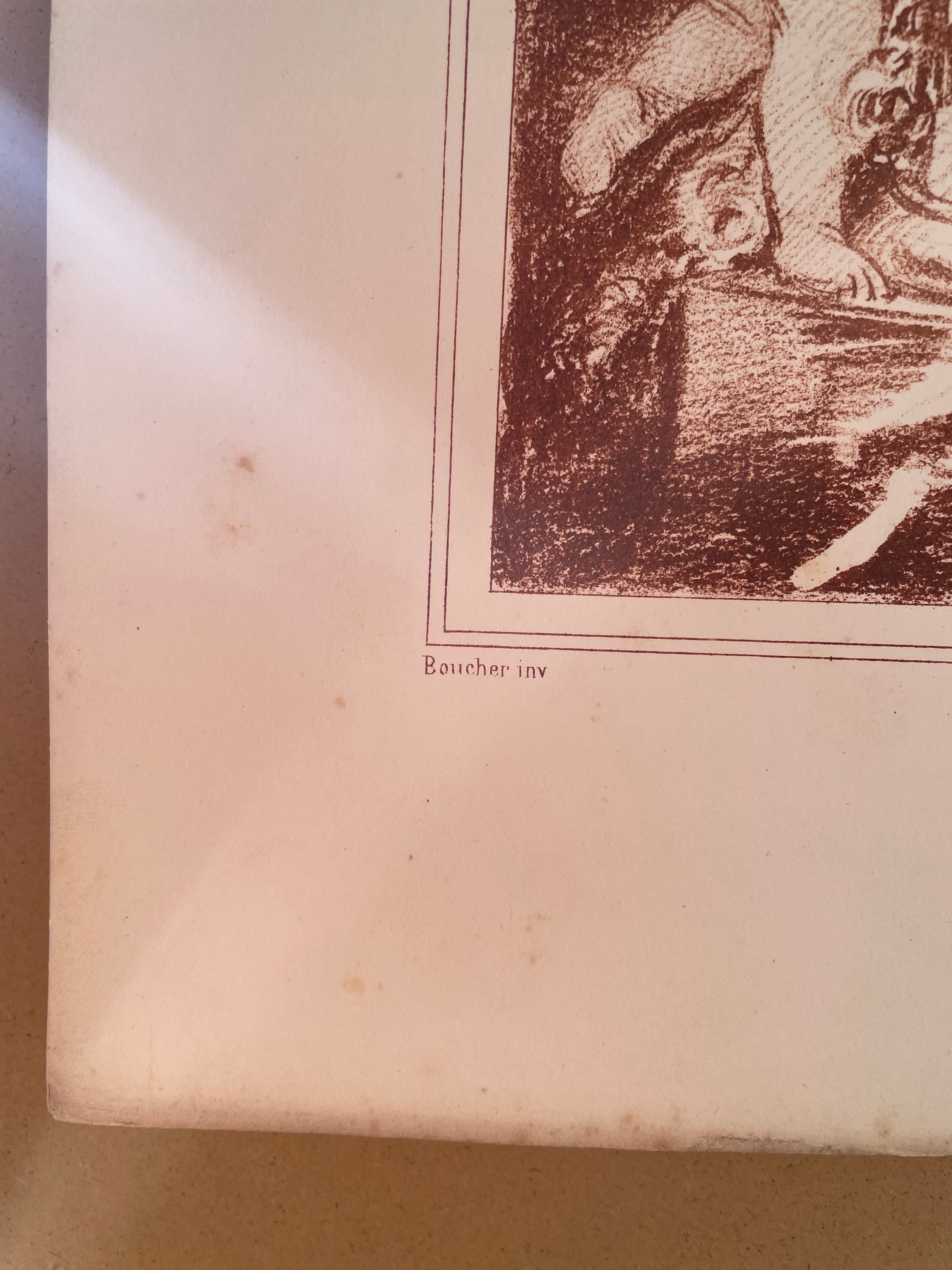 Antique Lithograph Print. Rococo Print. Two Cherubs Young Woman ...