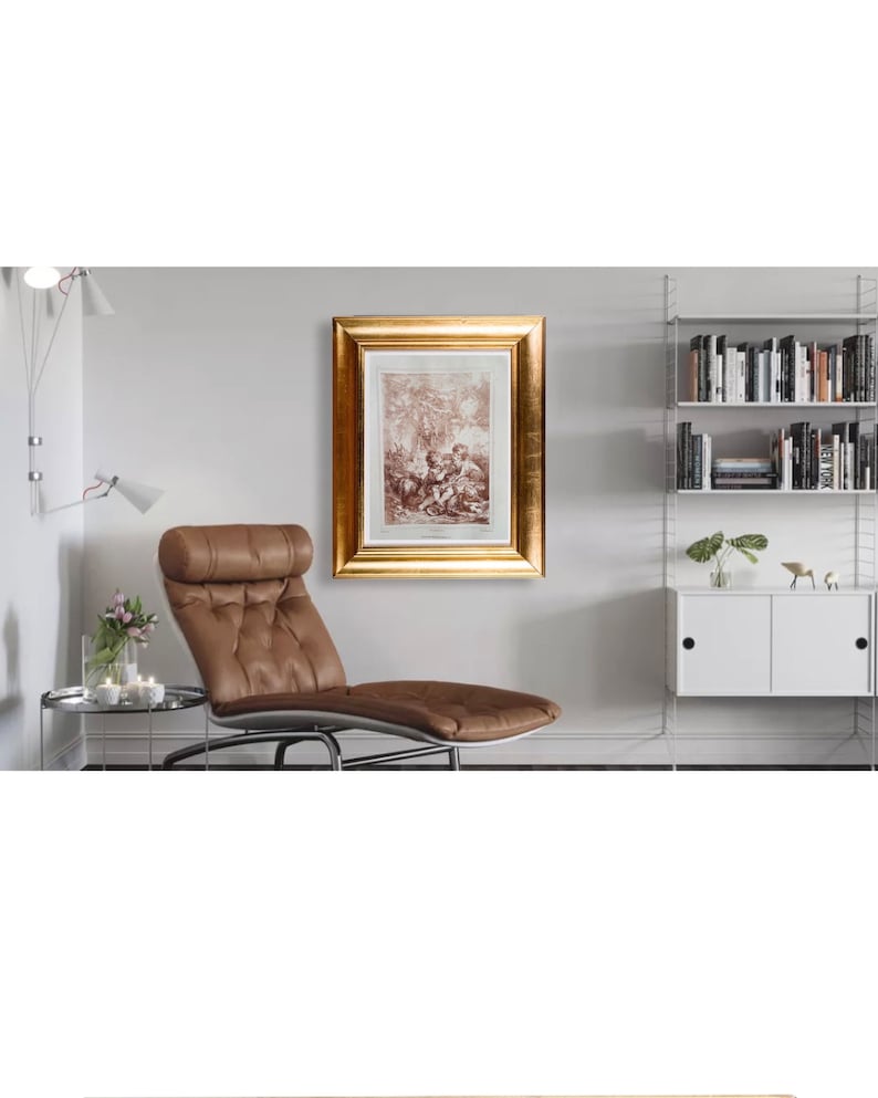 Antique Lithograph Print. Rococo Print. Children Playing With Dogs ...