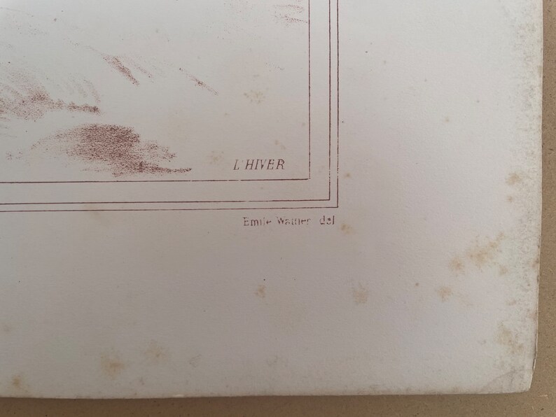 Antique Lithograph Print. Rococo Print. Three Cherubs in Winter ...