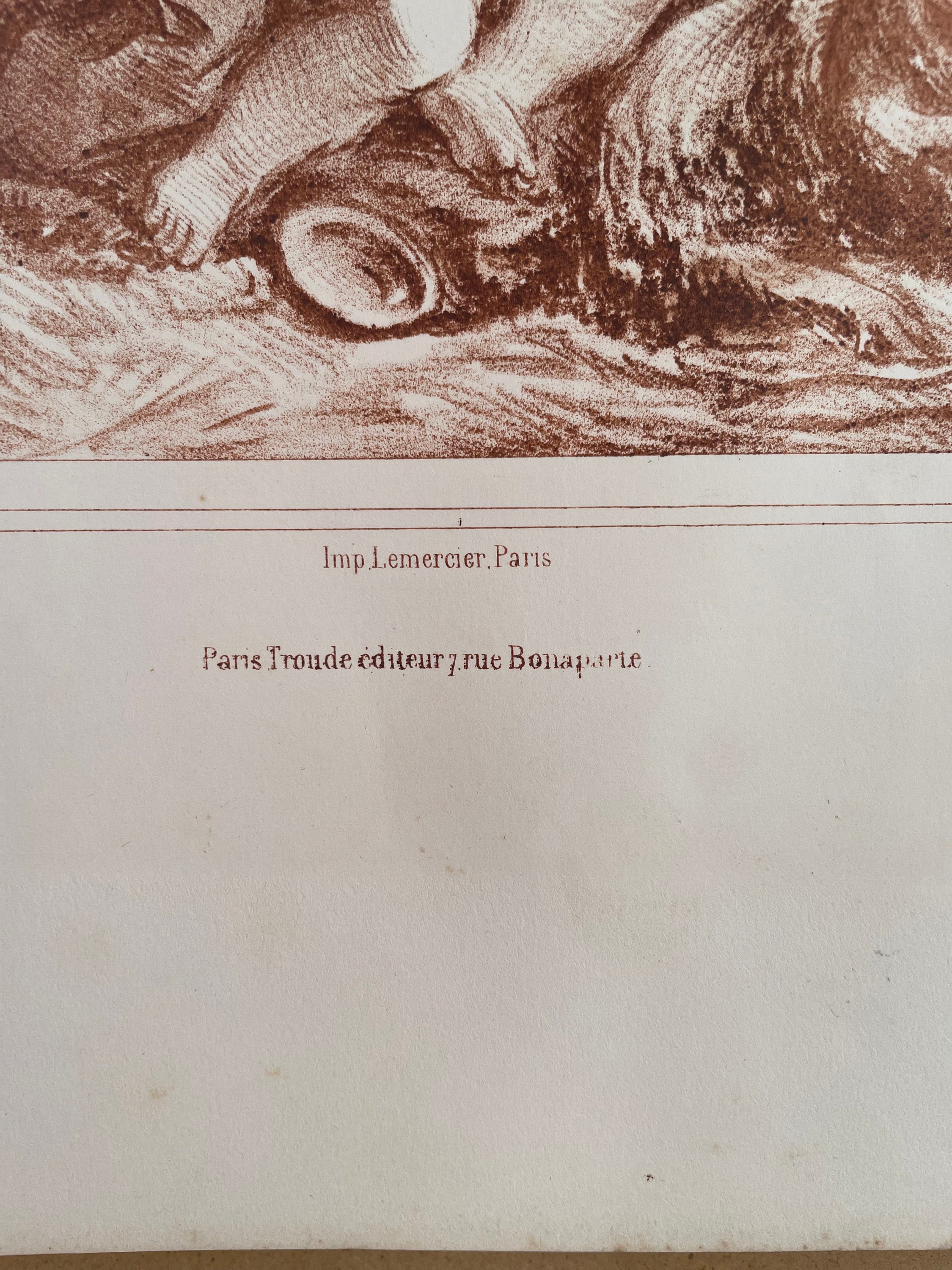 Antique Lithograph Print. Rococo Print. Children Playing With Dogs ...