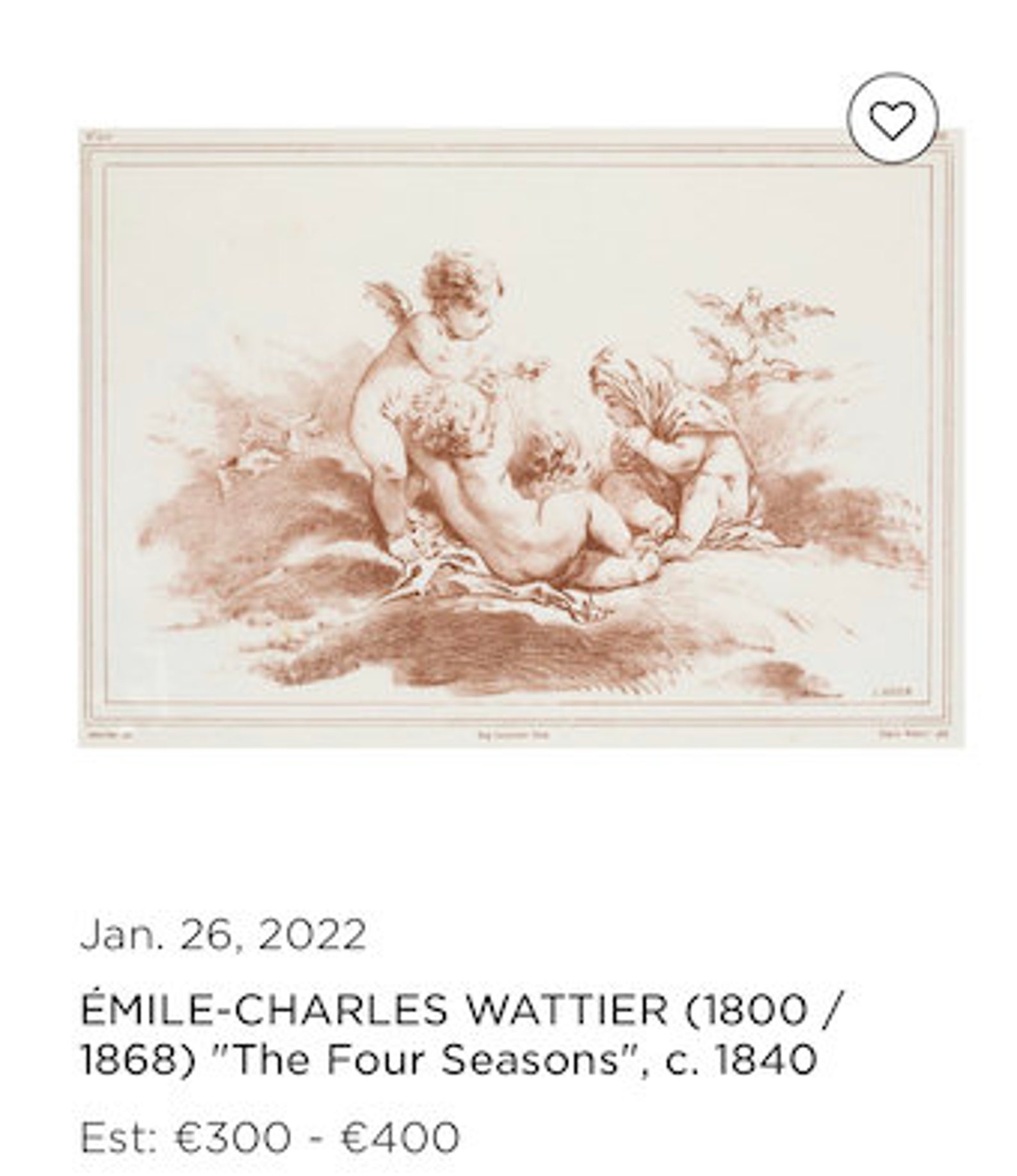 Antique Lithograph Print. Rococo Print. Three Cherubs in Winter ...