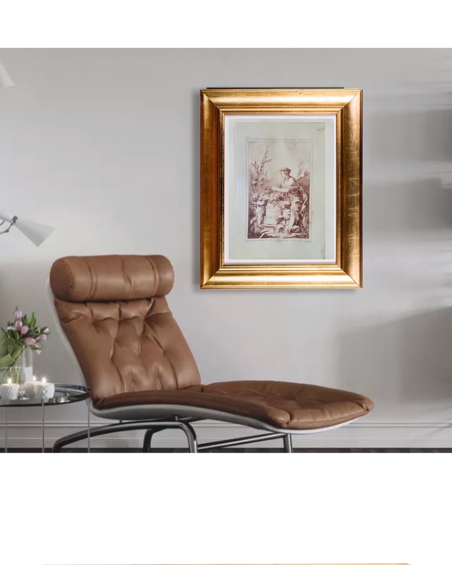 Antique Lithograph Print. Rococo Print. Two Cherubs Young Woman ...