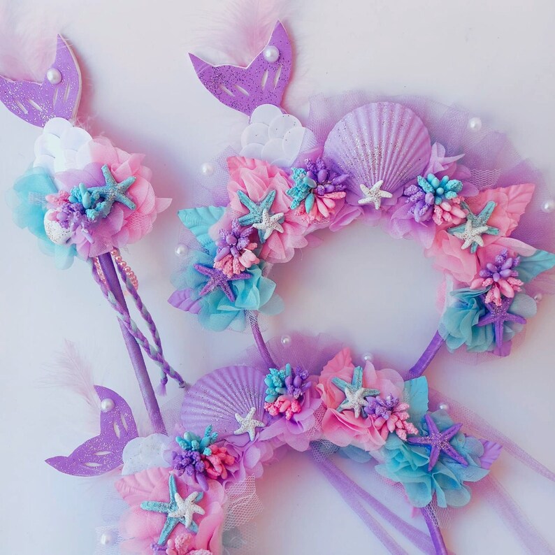 Mermaid Crown and Wand Set: Seashell Birthday Costume - Etsy