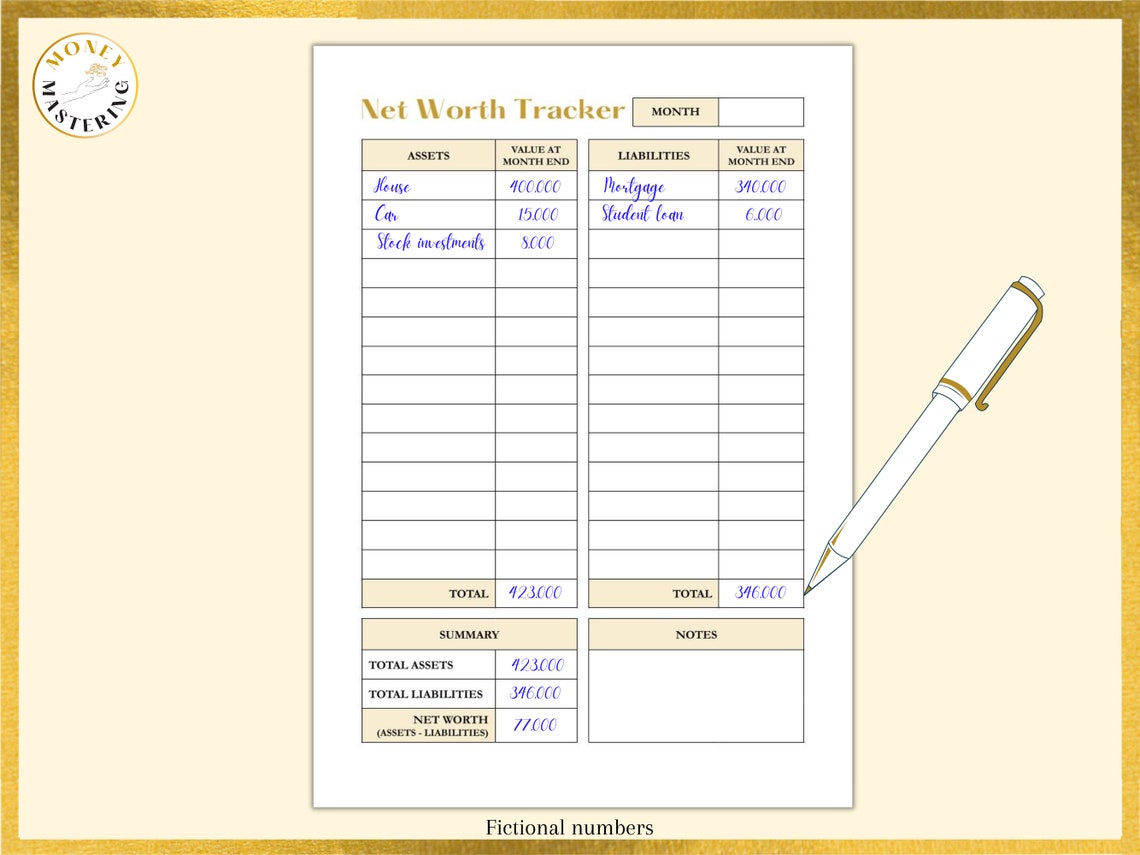 Net Worth Tracker Printable, Monthly Net Worth Tracker, Net Worth ...