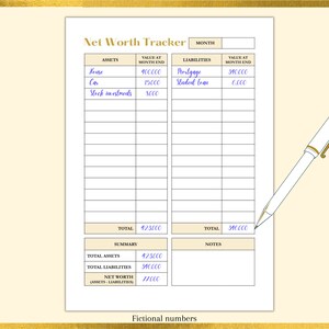 Net Worth Tracker Printable, Monthly Net Worth Tracker, Net Worth ...