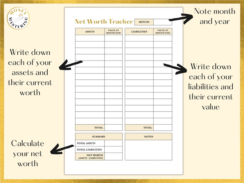 Net Worth Tracker Printable, Monthly Net Worth Tracker, Net Worth Printable, Net Worth Worksheet ...